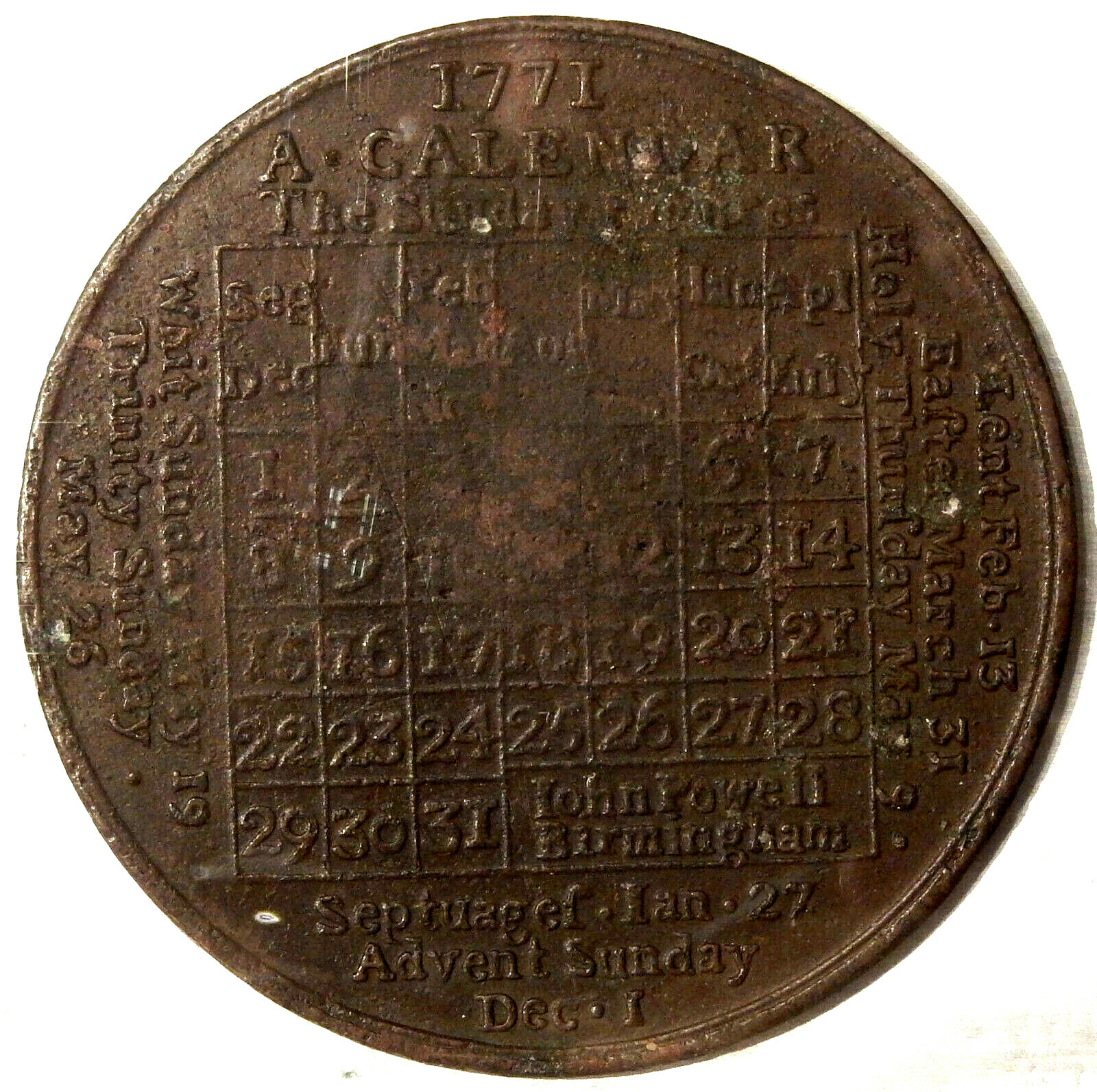 1771 GREAT BRITAIN CALENDAR MEDAL COIN | eBay