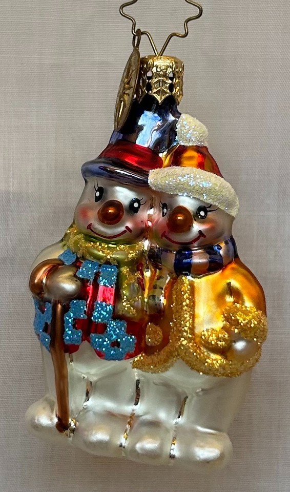 RADKO LITTLE GEMS CHRISTMAS 3 SNOWMAN. TALL RED HAT, FAMILY SLEDDING ...