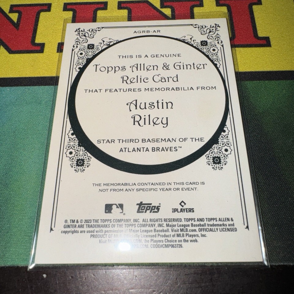 Topps Allen And Ginter 2023 Austin Riley Bat Relic GU Braves | eBay