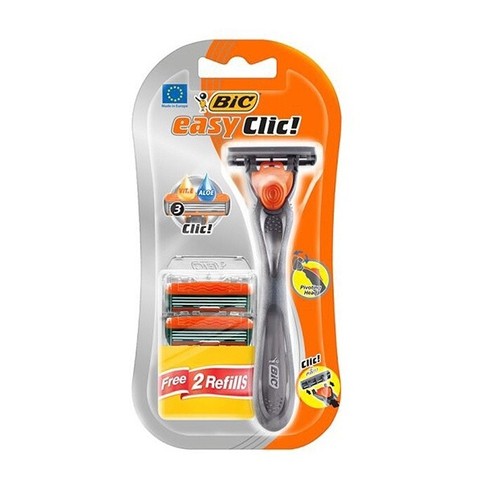 BIC Easy Clic Razor Refillable Shaver Pivoting Head Free 2 Refills New ...