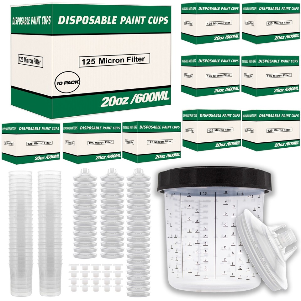 PPS CUPS Disposable Paint Spray Gun Clear Cups (125 Mic) - Value Pack ...