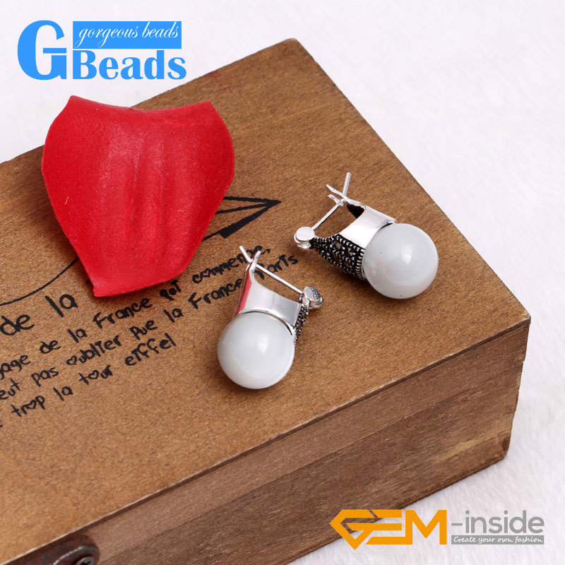 G-Beads Fashion 12mm Round Ball Beads Marcasite Silver Dangle Stud Hoop ...