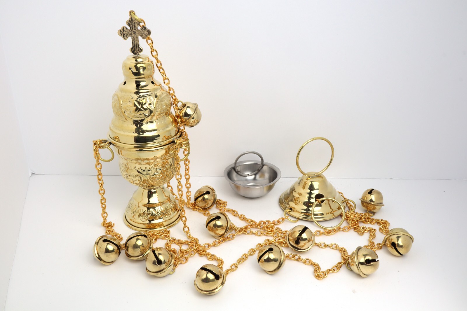 High Polished Brass Hanging Conical Incense Burner Censer With Bells 30 ...