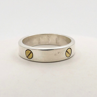 Mexico Sterling Silver Brass Love Screw Wedding Band Ring Vintage 7gr ...