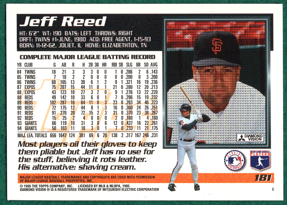 Jeff Reed - 1995 Topps #181 - San Francisco Giants Baseball Card | eBay