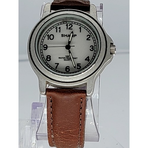 Women's Sharp Silver-Tone Quartz Watch with Easy-to-Read White Dial and ...