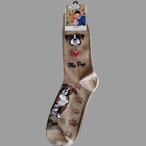 BOXER Dog Socks Fun Novelty Dress Casual Unisex SOX FineFit One Size ...