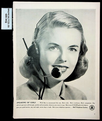 1948 Bell Telephone System Woman Headset Smile Phone Girl Vintage Print ...