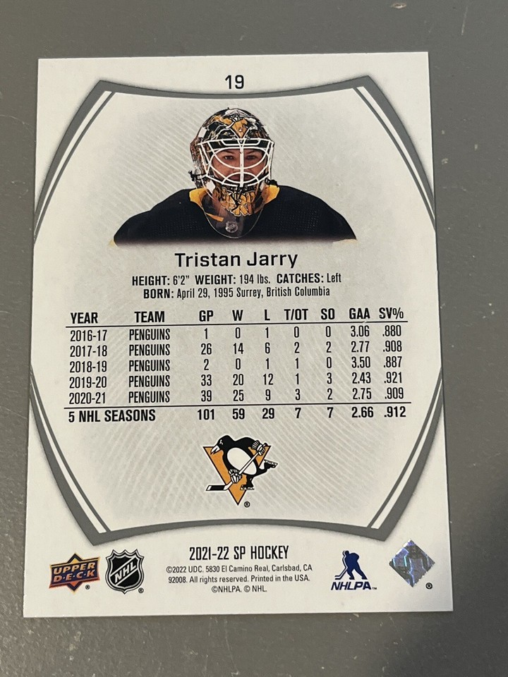 Tristan Jarry - Pittsburgh Penguins 2021-22 SP Authentic Base #19 NHL ...