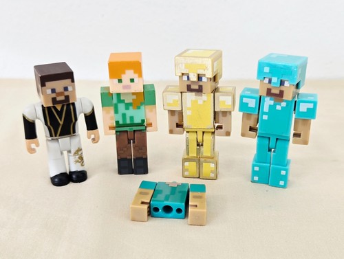 Lot od 5 Minecraft Mojang Action Figures Alex Golden Armor Steve ...