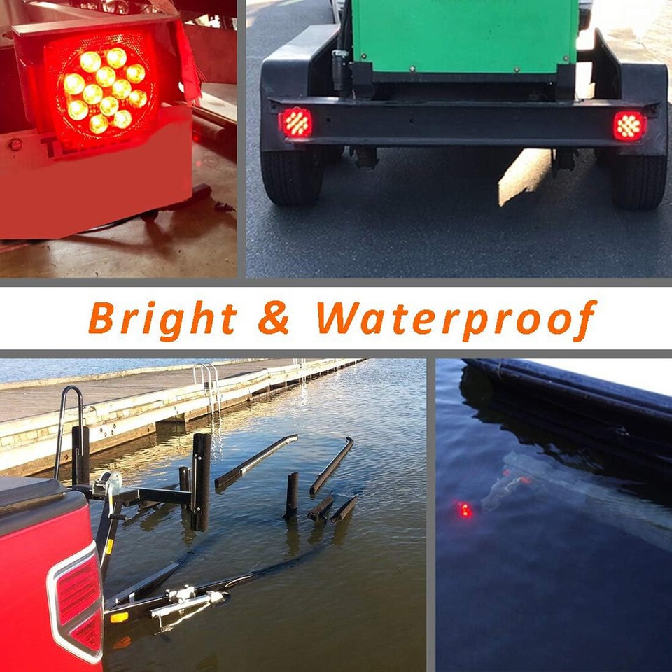 1 Pair Rear LED Submersible Square Trailer Tail Lights Kit Boat Truck ...