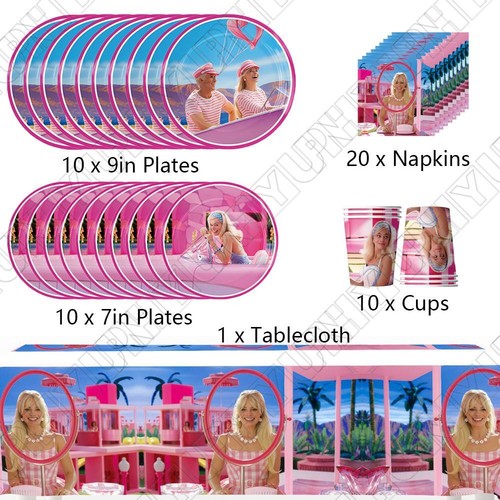 51pcs Barbie Party Tableware includes Tablecloth Plates Cups Napkins ...