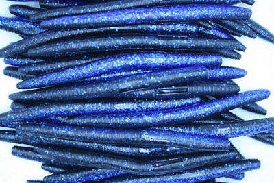 5" Electric Blue / Black Stick Baits Wacky Plastic Worms Bass Fishing ...