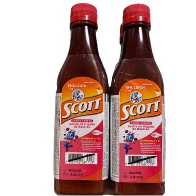 4PK Emulsion de Scott Aceite de hígado de bacalao Cereza 180ml BB 8/26 ...