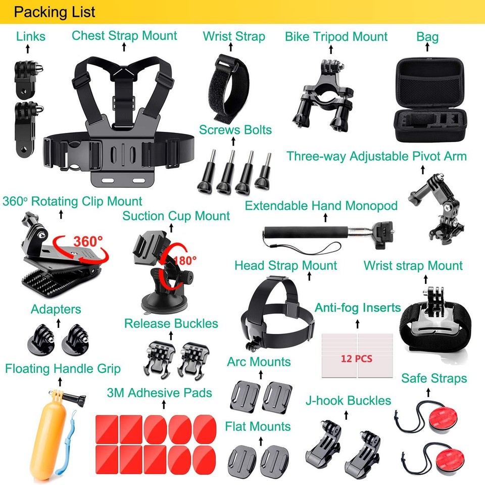 52 PCS Accessories Head Chest Bike Mount Kit for GoPro HERO 5/4/3 ...