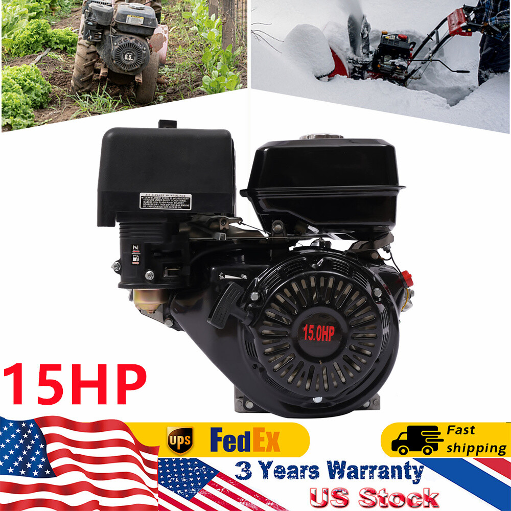 15HP 4 Stroke 420cc OHV Horizontal Shaft Gas Engine Recoil Start Go ...