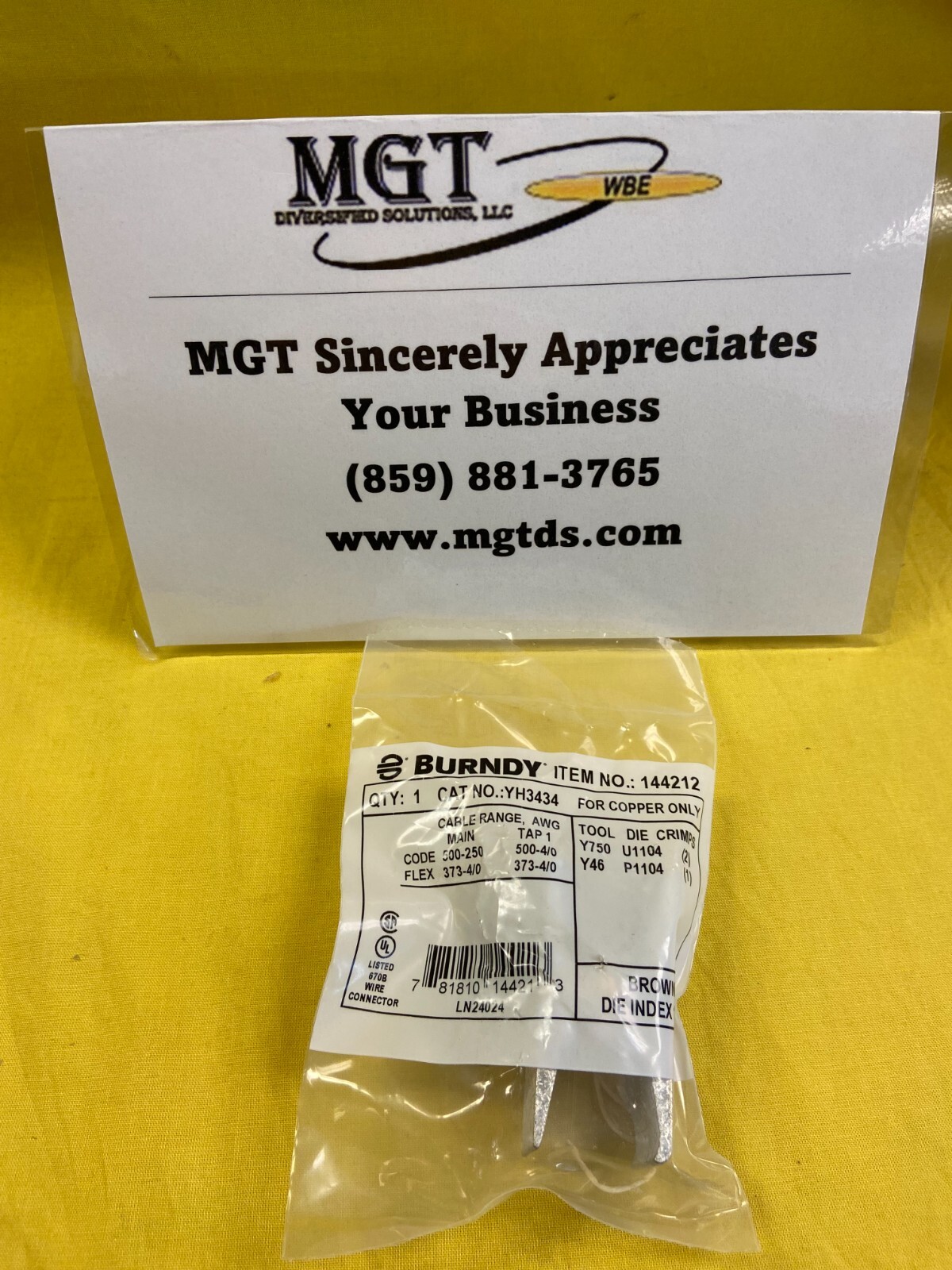 BURNDY / YH3434 / H-TAP, COPPER, 500-250 MCM TO 500 MCM- 4/0 AWG, BROWN ...