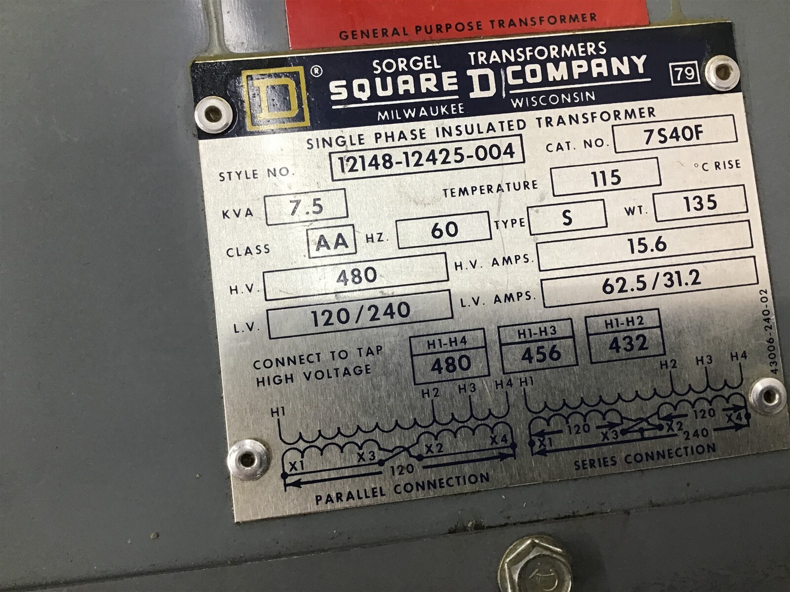 Square D 7S40F Single Phase Insulated Transformer | eBay