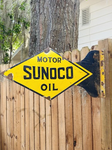 Porcelain Sunoco Oil Double Sided Flange Advertising Sign 26 In | eBay