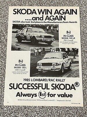 Vintage Original 1986 Magazine Advert Picture Skoda Lombard RAC Rally ...