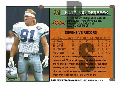 1994 STCC #91 Topps Matt Vanderbeek Dallas Cowboys Michigan State | eBay