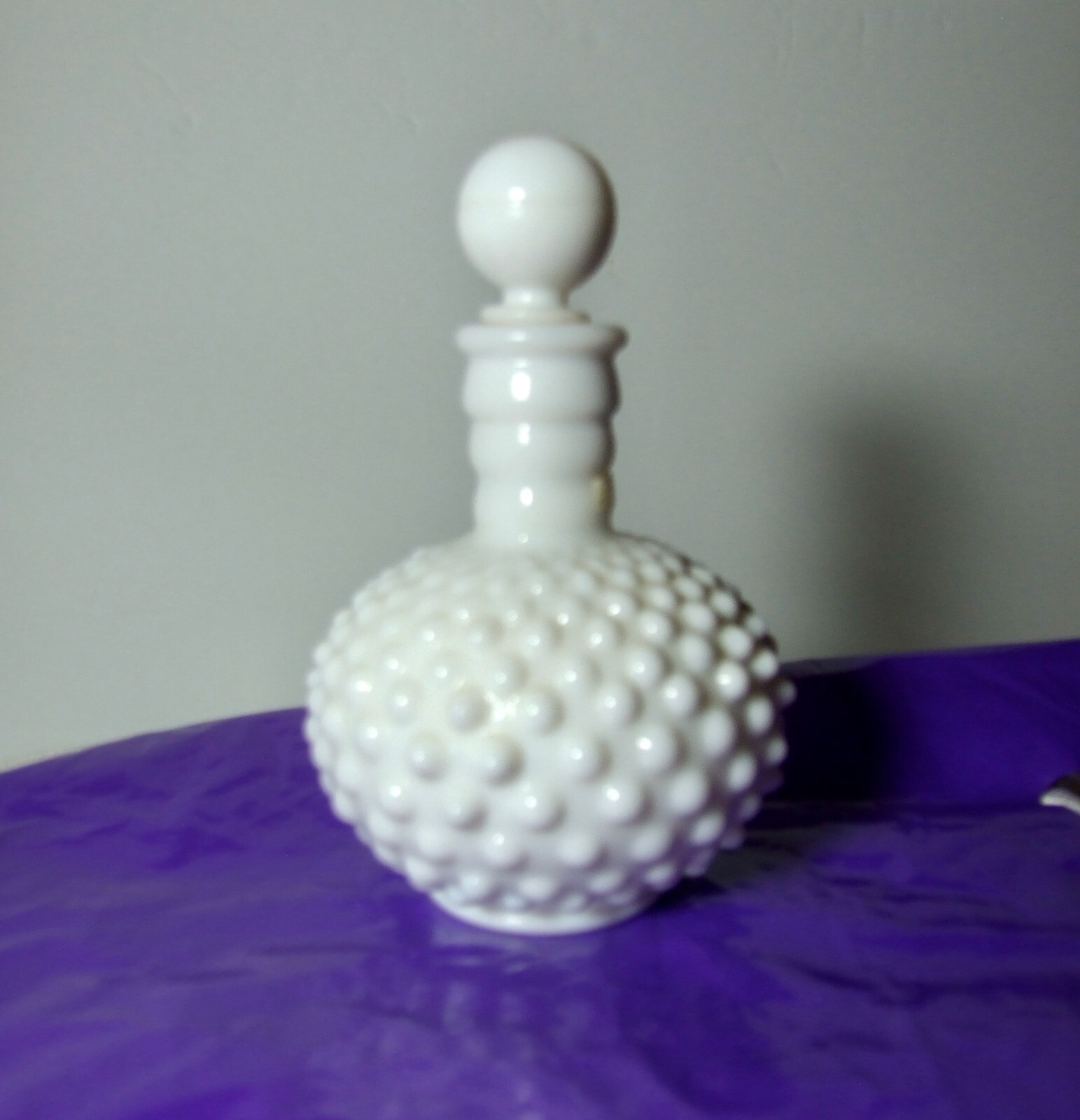Vintage Anchor Hocking Classic Milk Glass Hobnail Perfume Bottle - 6 1/ ...