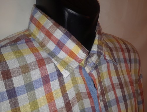 Report Collection L linen flipcuff shirt w button down collar | eBay