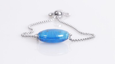 Pulsera Azul Ajustable Para Mujer Acero Inoxidable Deslizante Cristal ...
