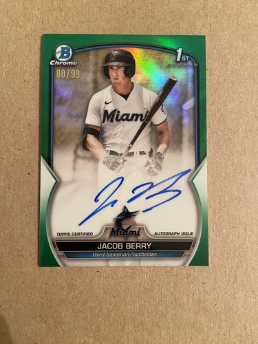 2023 Bowman Chrome Prospect Autographs Green Refractor Jacob Berry #’d ...