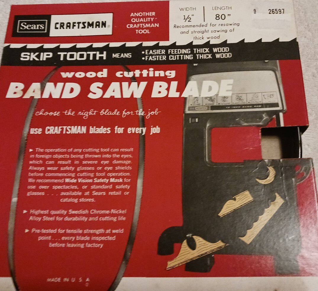 Craftsman Wood Cutting Band Saw Blade 1/2"x80" 26597 Made USA NIB ...