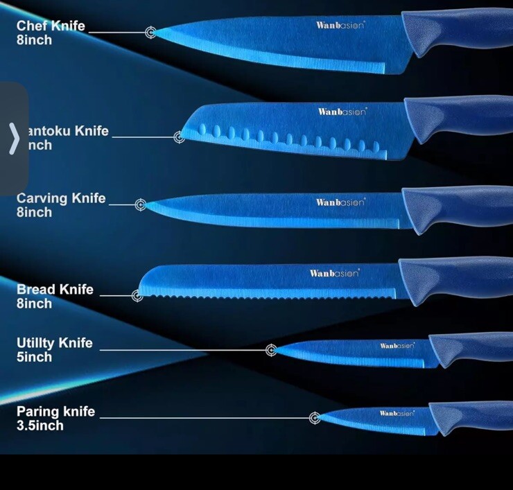 Wanbasion 6 Pc Blue Kitchen Knife Chef Set Stainless w/Sheathes | eBay