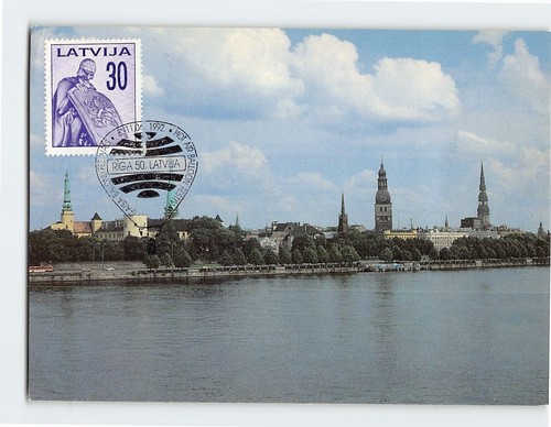 Postcard Panorama of the right bank of the Daugava River Old Riga ...