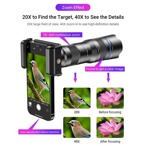 APEXEL 20-40X 50mm Zoom Lens with Tripod for HD Phone Photography ...