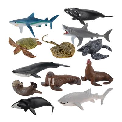 12Pcs/Set Plastic Ocean Animals Figures Realistic Turtle Sea Otter ...