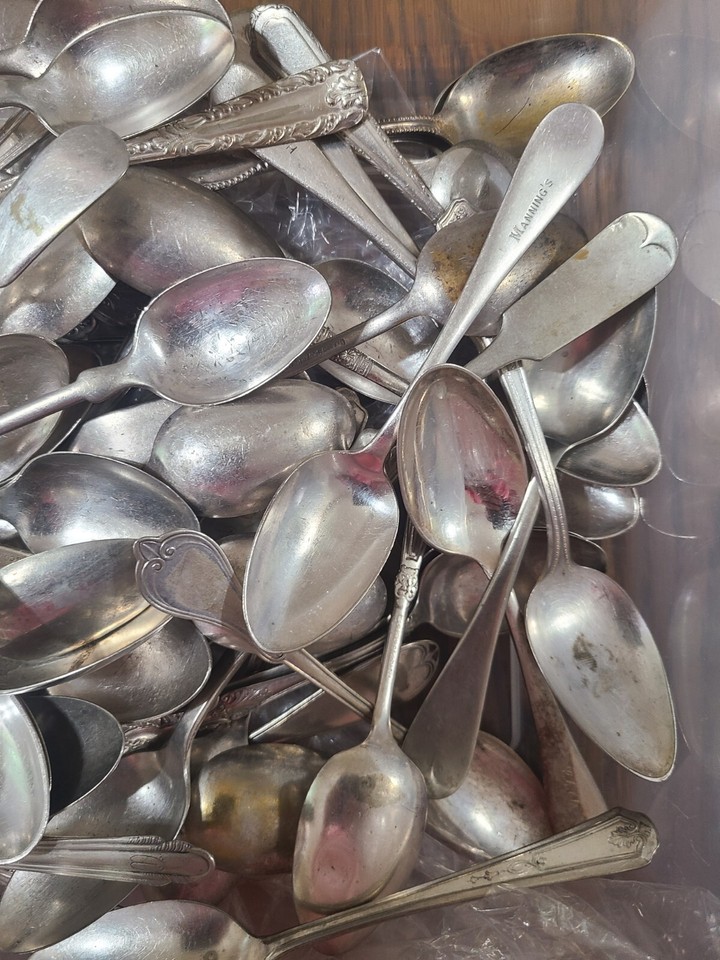Vintage Huge Lot Mixed Silver Plated Silverware Flatware Knife Spoon | eBay