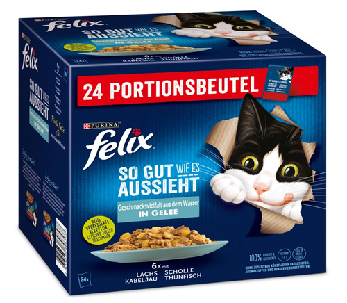 FELIX 4er PACK Katzenfutter Nass Fisch 4 Sorten Mix in Gelee 96 x 85g ...