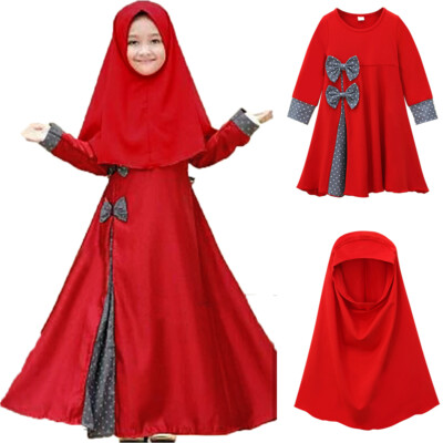 Children Girls Kids Hijab Abaya Dress 2pcs Sets Turkey Islamic Kaftan ...