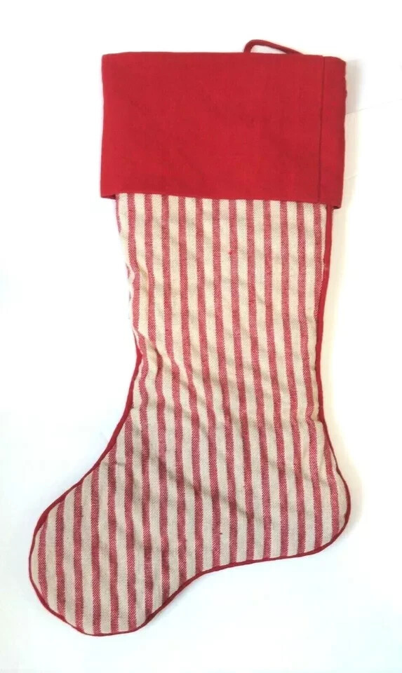 Primitive Rustic Country Red Tan Striped Buttons Christmas Stocking 18 ...