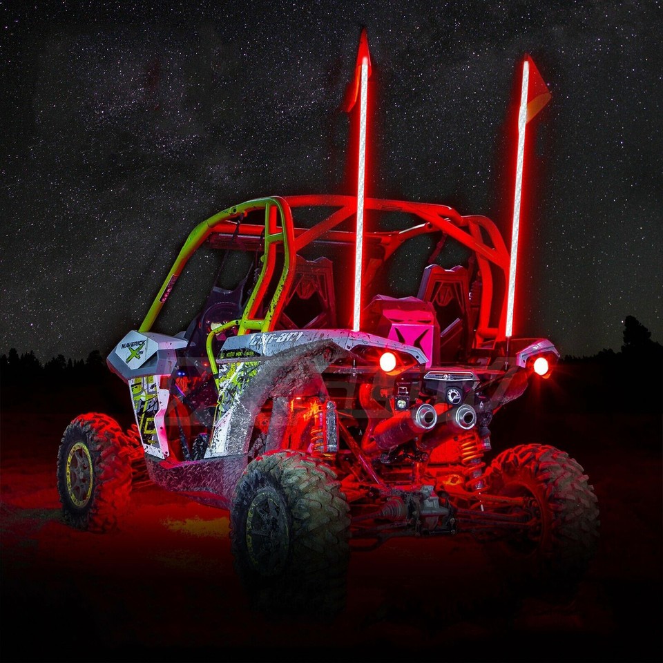 2x 3ft Red LED Whip Light w/ Flag Quick Release for Buggy UTV ATV ...