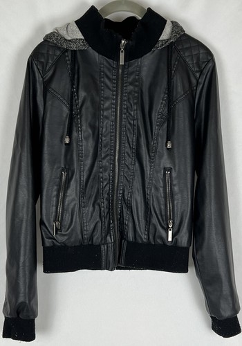 New Look Women’s Black faux leather jacket Hooded with size Small | eBay
