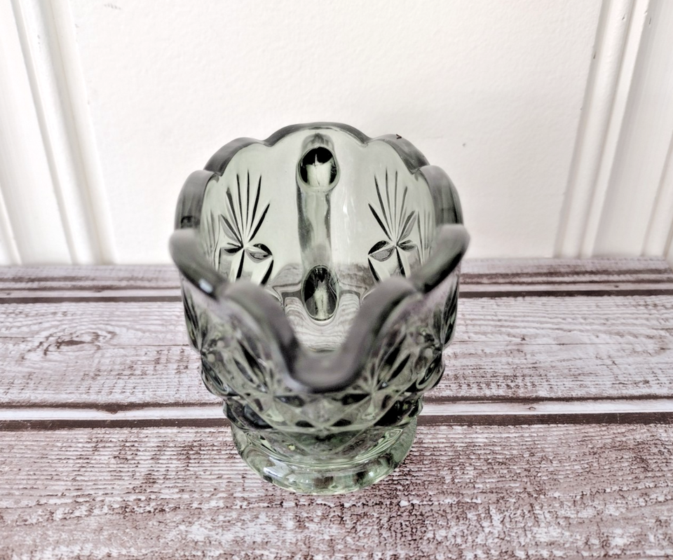Vintage Smoky Green Glass Cut Glass Mini Pitcher Creamer 3"H Cottage ...