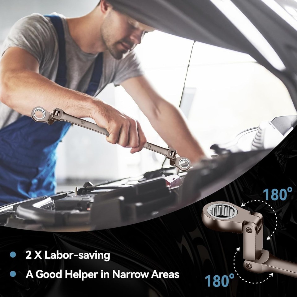 Upgraded Double Jointed Extra Long Flex Head Ratchet Wrench Set, 6 PCS ...