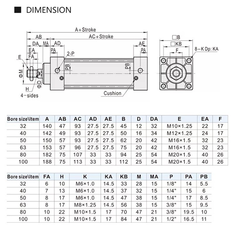 SC50×50 Standard Cylinder Small Pneumatic High Thrust SC50-50-75-100 ...
