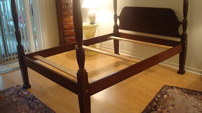 Queen Solid Mahogany Rice Carved Four Poster Bed Frame | eBay