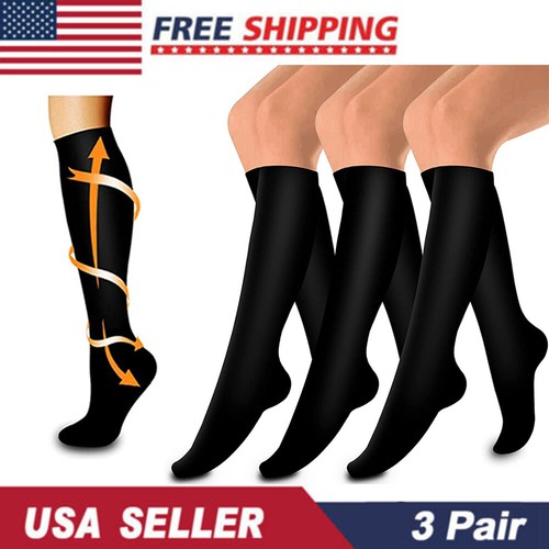 3X Compression Socks for Runners Calf Support Leg Shin Splint Varicose ...