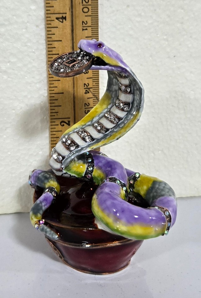 Bejeweled Year Of Snake Trinket Box Enamel Crystals Coin In Mouth ...
