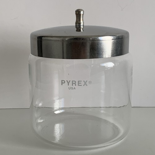 Vintage PYREX 4.25” Medical Apothecary Jars Stainless Steel Lid Cotton ...
