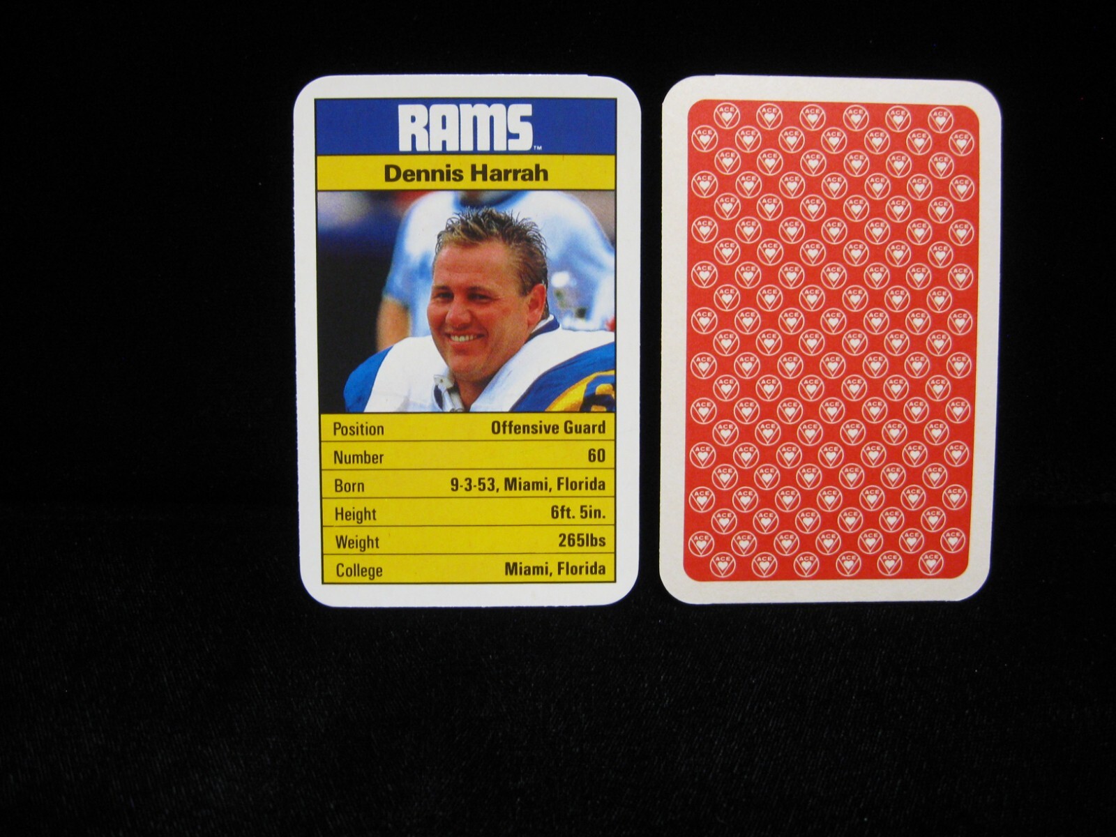 1987 Dennis Harrah Los Angeles Rams "Ace Fact Pack" Card United Kingdom ...