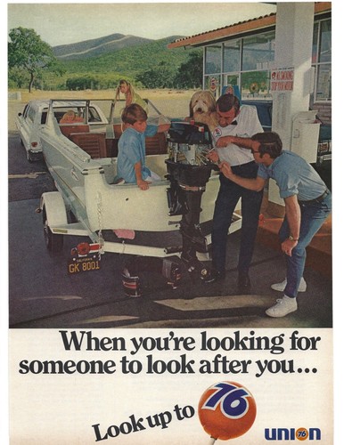 1969 Vintage Union 76 Print Ad Gas Station Family Boat Outboard Motor ...