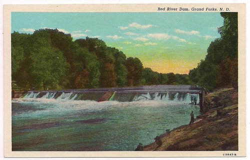GRAND RAPIDS ND Postcard RED RIVER DAM LaMoure County NORTH DAKOTA c ...